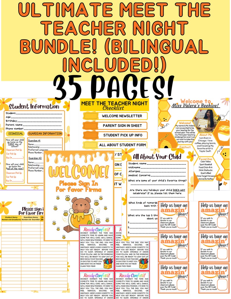 Meet the Teacher Night Bilingual Bundle Back to School Bundle Teacher ...