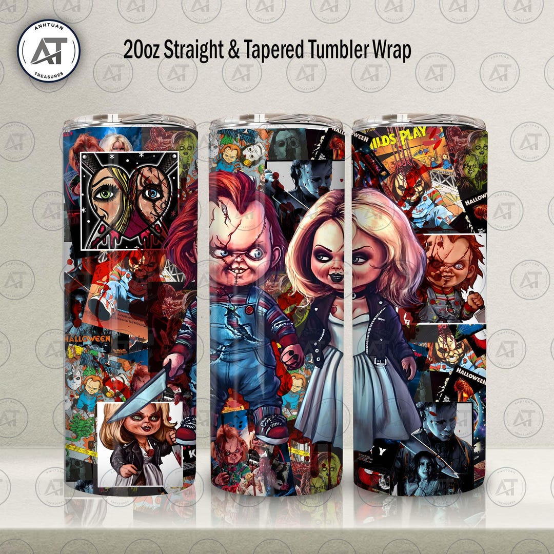 Horror Movie Halloween 20 Oz Skinny Tumbler Wrap, Halloween Character ...
