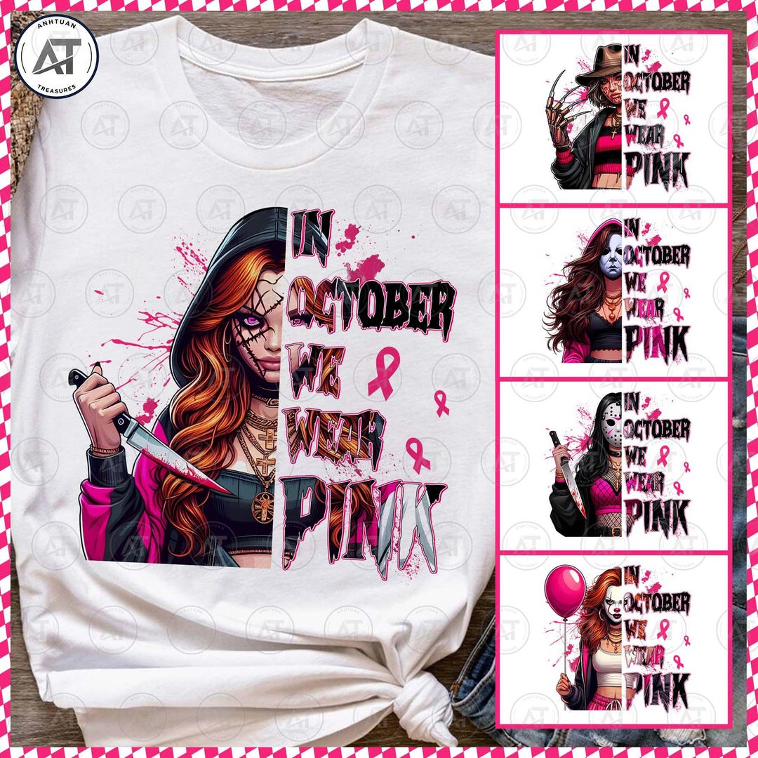 5 in October We Wear Pink Png Bundle, Horror Movie Pink Png, Breast ...