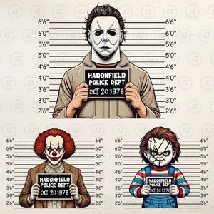 5 Horror Movie Killers Bundle Png, Friends Horror Characters Mugshot ...