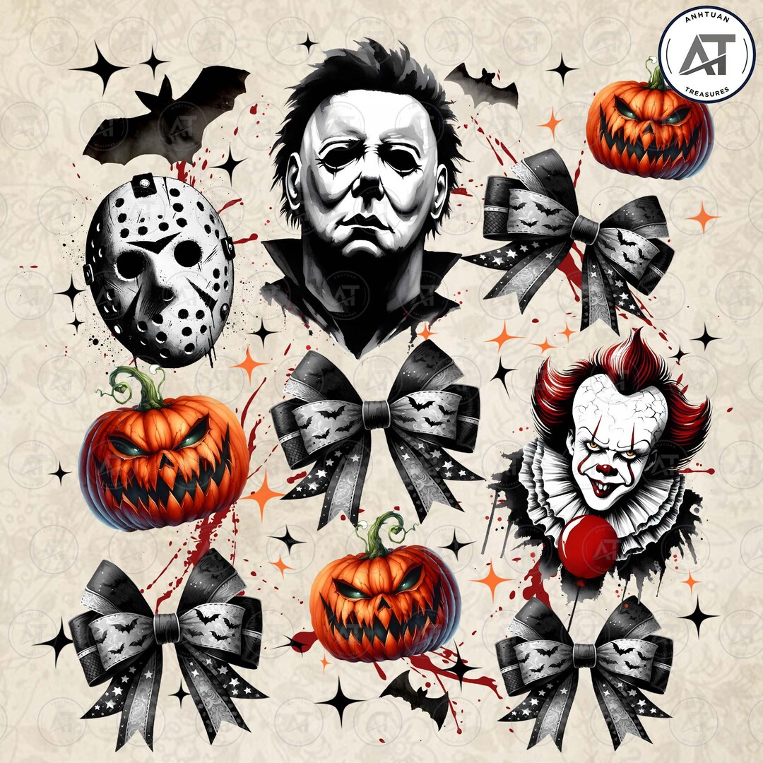 Horror Killer Coquette PNG, Halloween Floral Png, Halloween Png, Retro ...