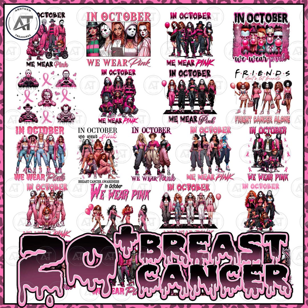 20 in October We Wear Pink Png Bundle, Pink Breast Cancer Png,horror ...