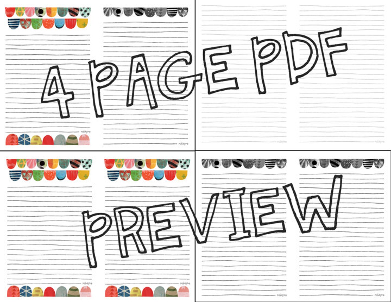 Printable Download Scallop Collage Stationery Lined Note Paper PDF for ...