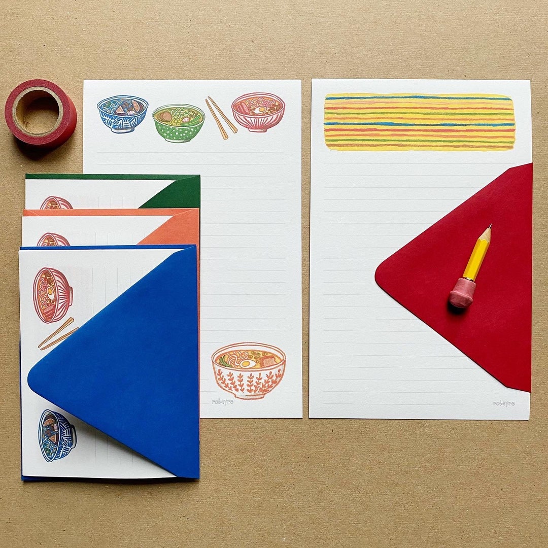Ramen Illustration Stationery Paper Set, Letter Writing Paper and ...