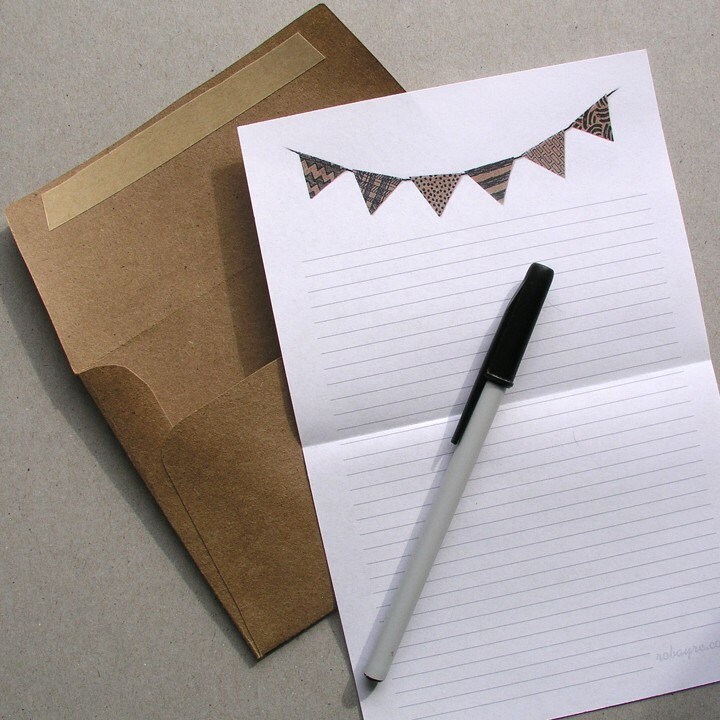 Bunting Flag Stationery Set Brown Black | Etsy