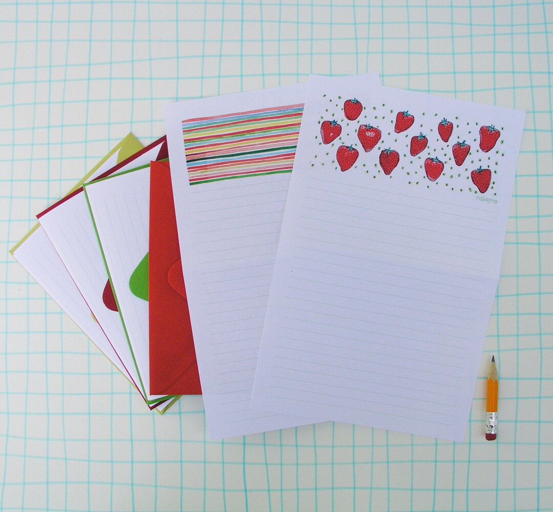 Red Strawberry Stationery Paper Set, Lined Letter Writing Paper ...