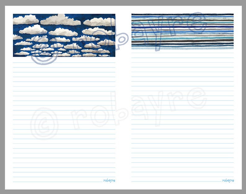 Blue Cloud Sky Stationery, Printable Download, Lined Note Paper PDF for ...