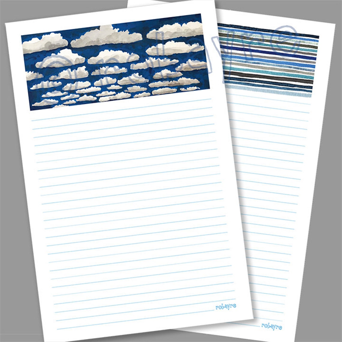 Blue Cloud Sky Stationery, Printable Download, Lined Note Paper PDF for ...
