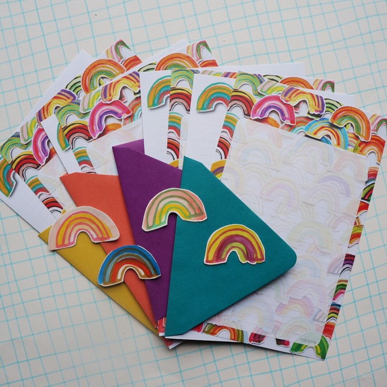 Rainbow Stationery Paper Set Watercolor Lined Letter Writing - Etsy