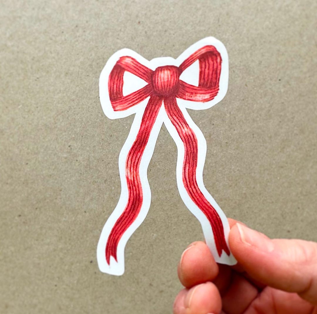 Red Ribbon Sticker, Red Bow Sticker, Handmade Vinyl Sticker, Matte Die ...