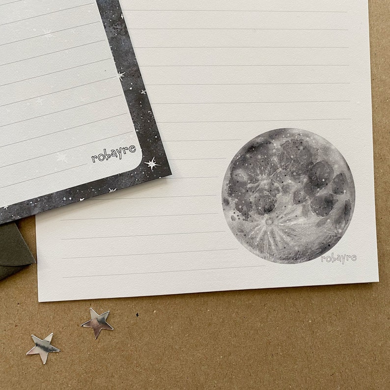 Watercolor Stars and Moon Letter Writing Paper and Envelope Set by ...