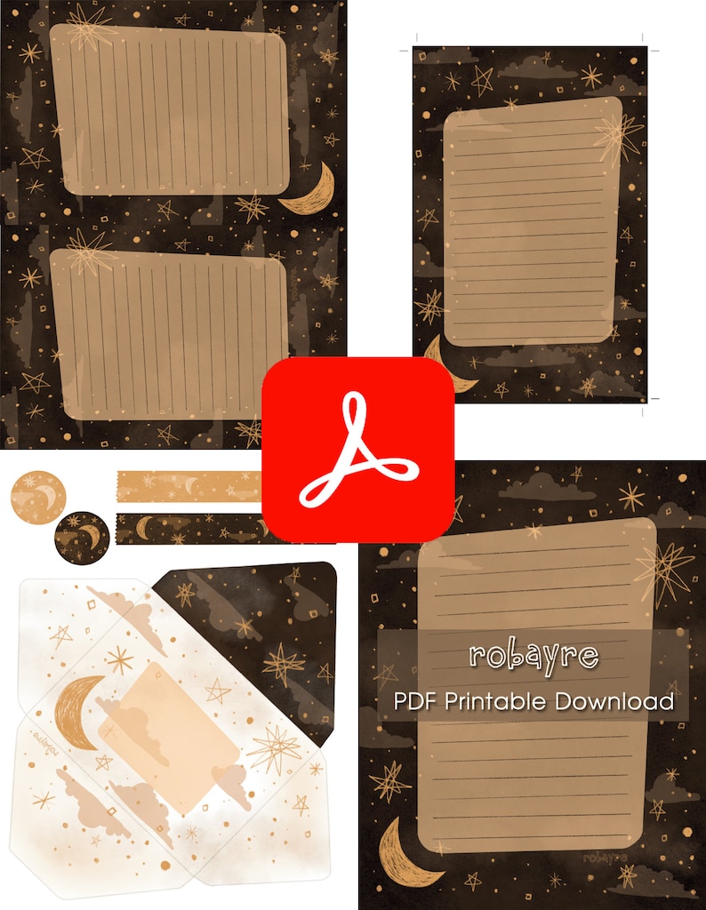 Printable Download Paper Moon Stationery Lined Note Paper PDF for ...