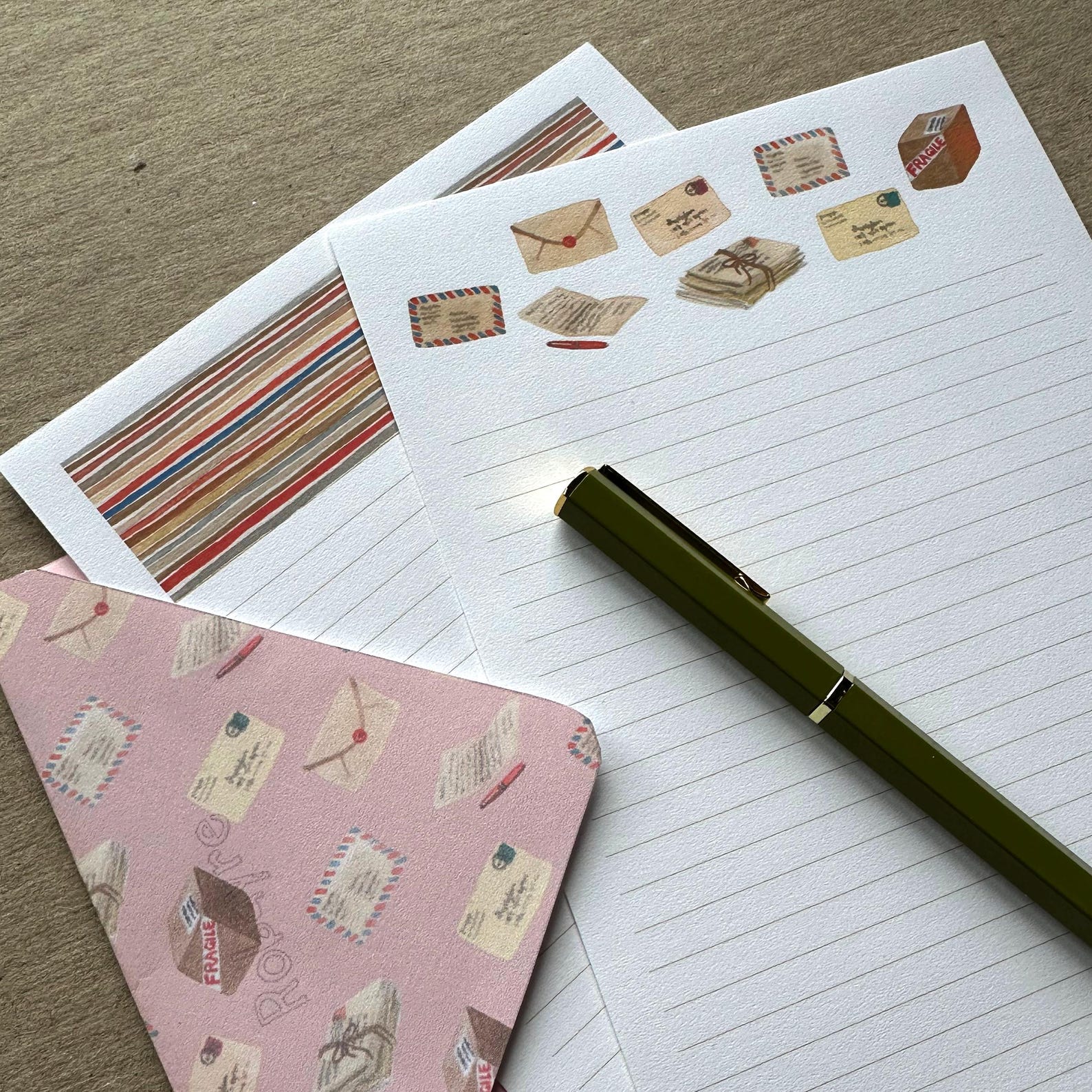 Printable Download Vintage Mail Stationery Lined Note Paper PDF for ...