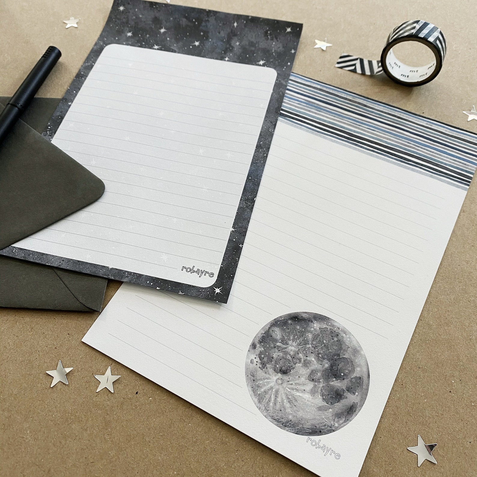 Watercolor Stars and Moon Letter Writing Paper and Envelope - Etsy