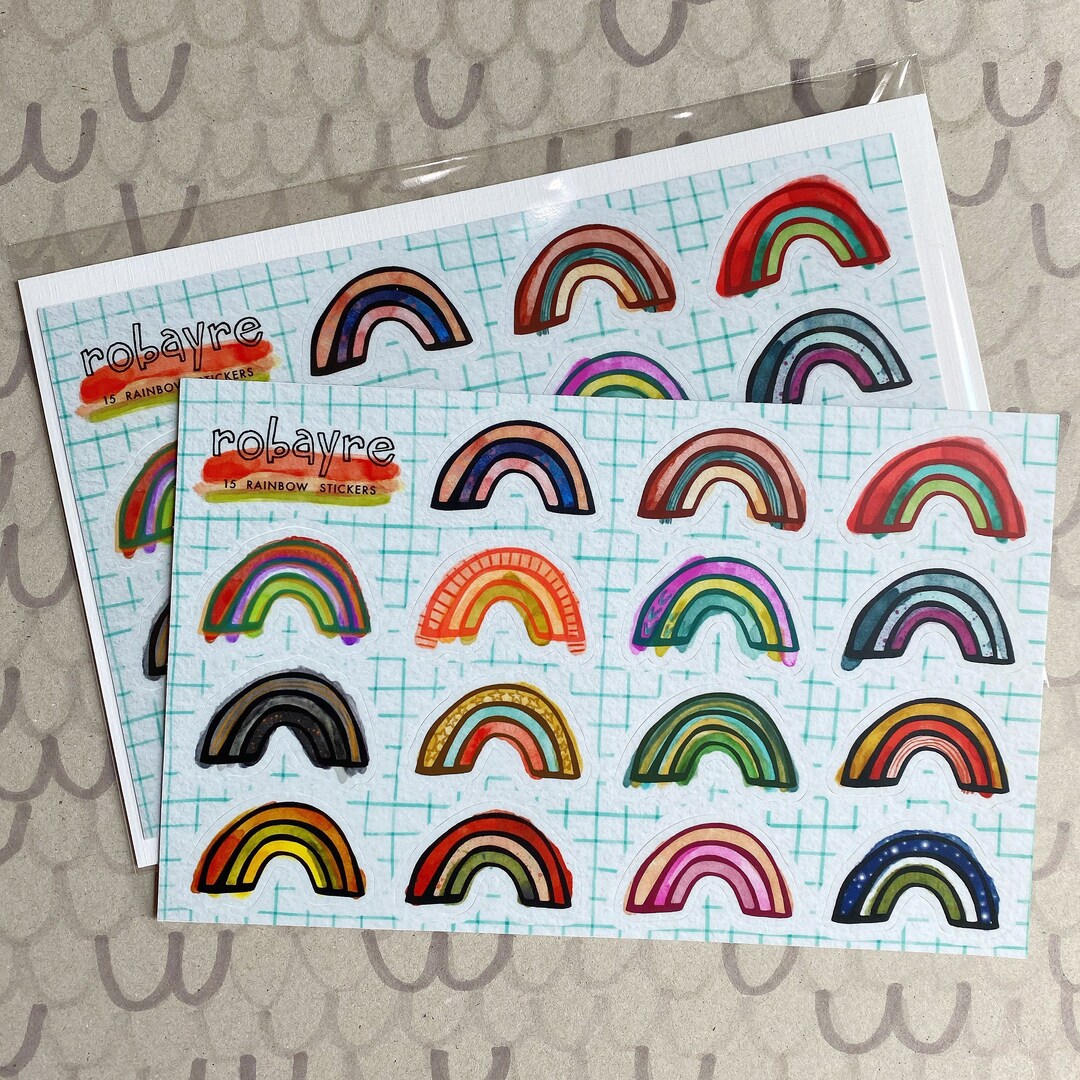 Robayre Rainbow Sticker Sheet, 15 Rainbow Stickers, Weatherproof Sturdy ...