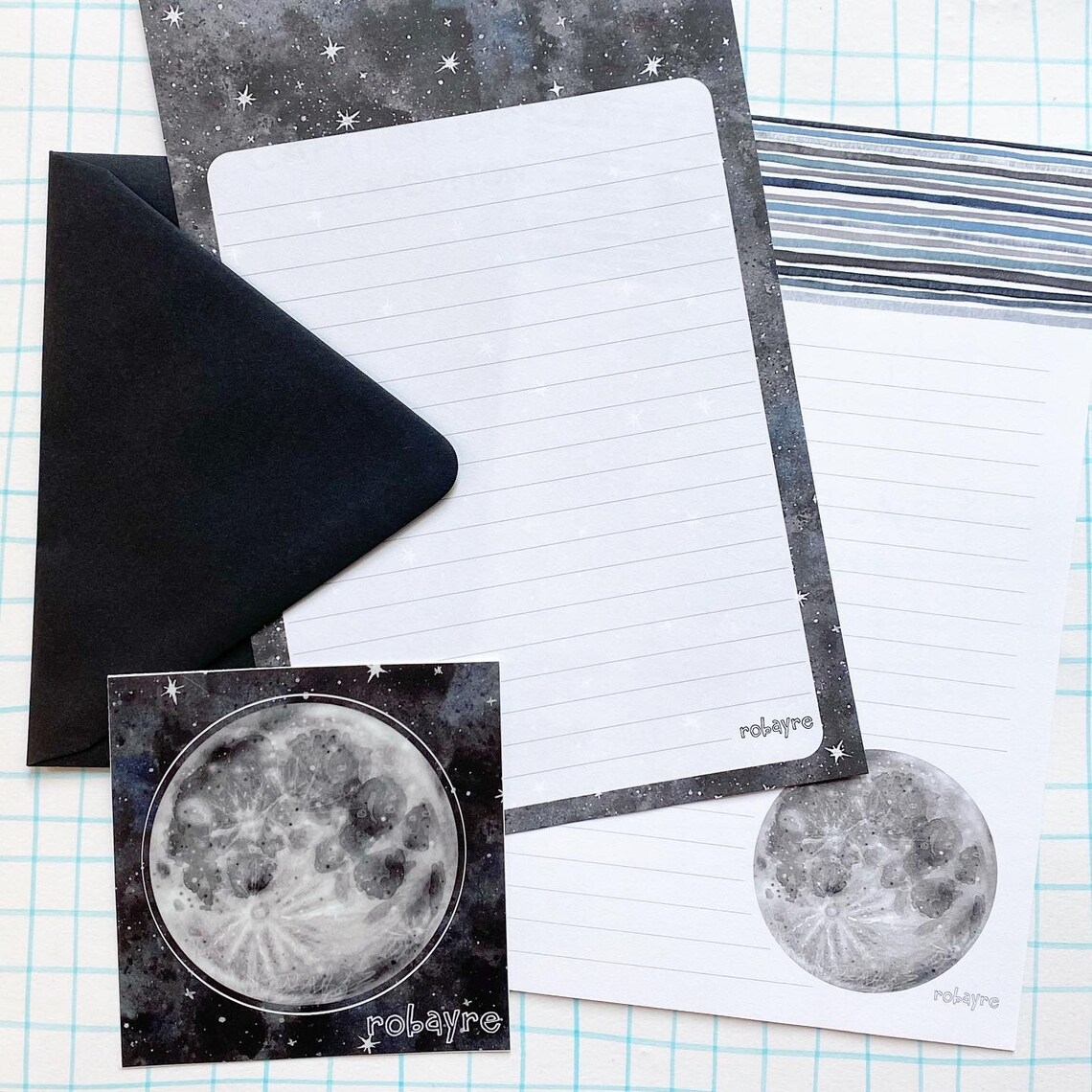 Watercolor Stars and Moon Letter Writing Paper and Envelope - Etsy