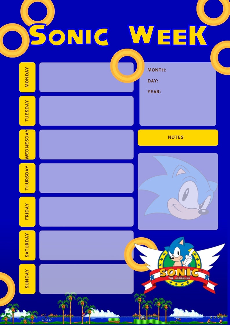Sonic the Hedgehog Printable Weekly Planner and to Do List - Etsy