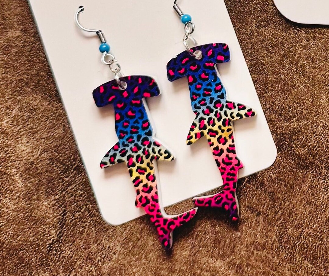 Lisa Frank Inspired Shark Hammerhead Earrings - Etsy