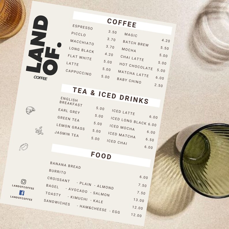 Cafe Menu Canva Template, Minimalist Coffee Shop Menu Editable Template ...