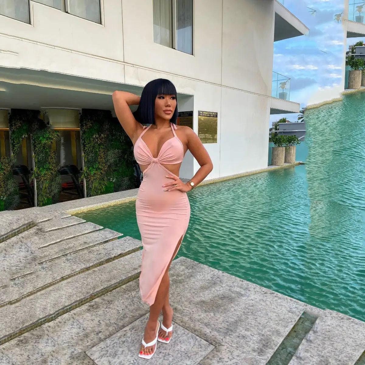 Halter Backless Slit Dress Etsy