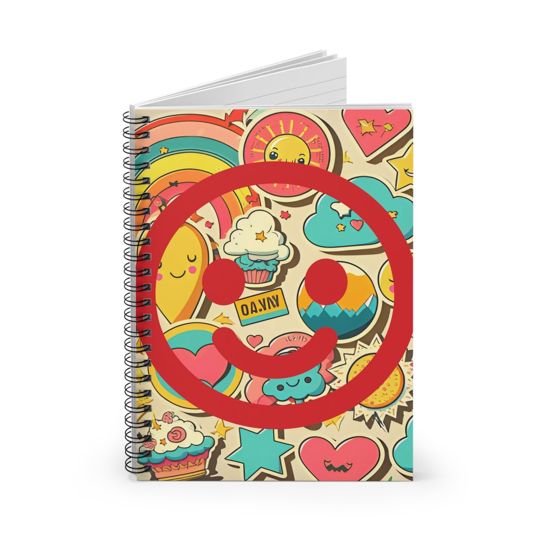 Retro Sticker Smiley Face Spiral Notebook Collage Notepad Kawaii ...