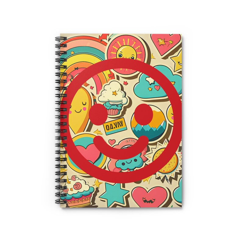 Retro Sticker Smiley Face Spiral Notebook Collage Notepad Kawaii Stationary for Kids Colorful ...