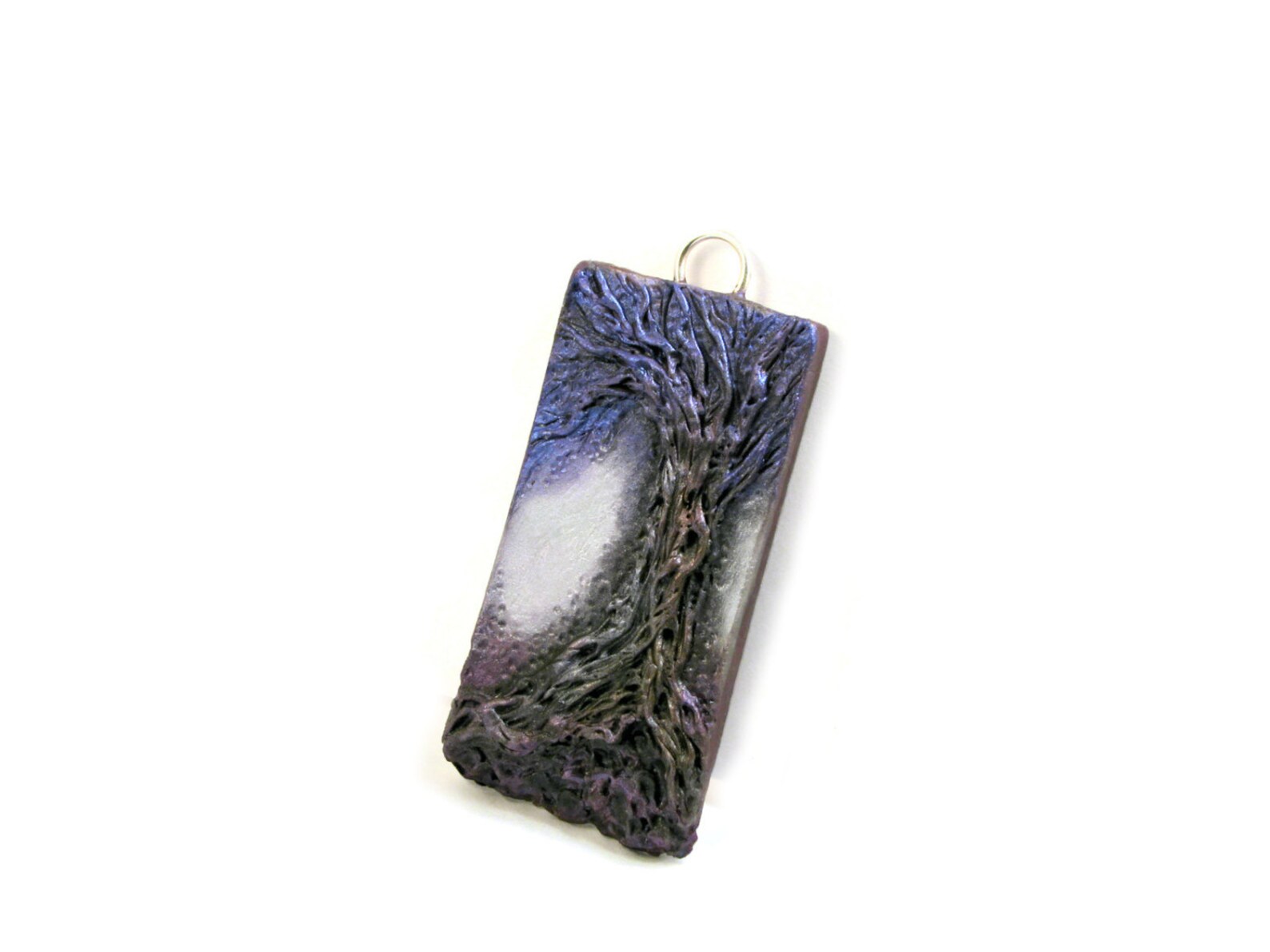 Tree of Life Sculpted Polymer Clay Rustic Woodland Purple Brown Silver ...