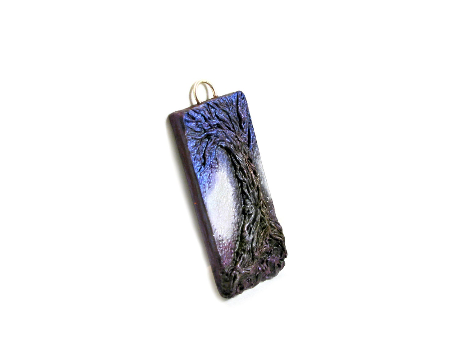 Tree of Life Sculpted Polymer Clay Rustic Woodland Purple Brown Silver ...