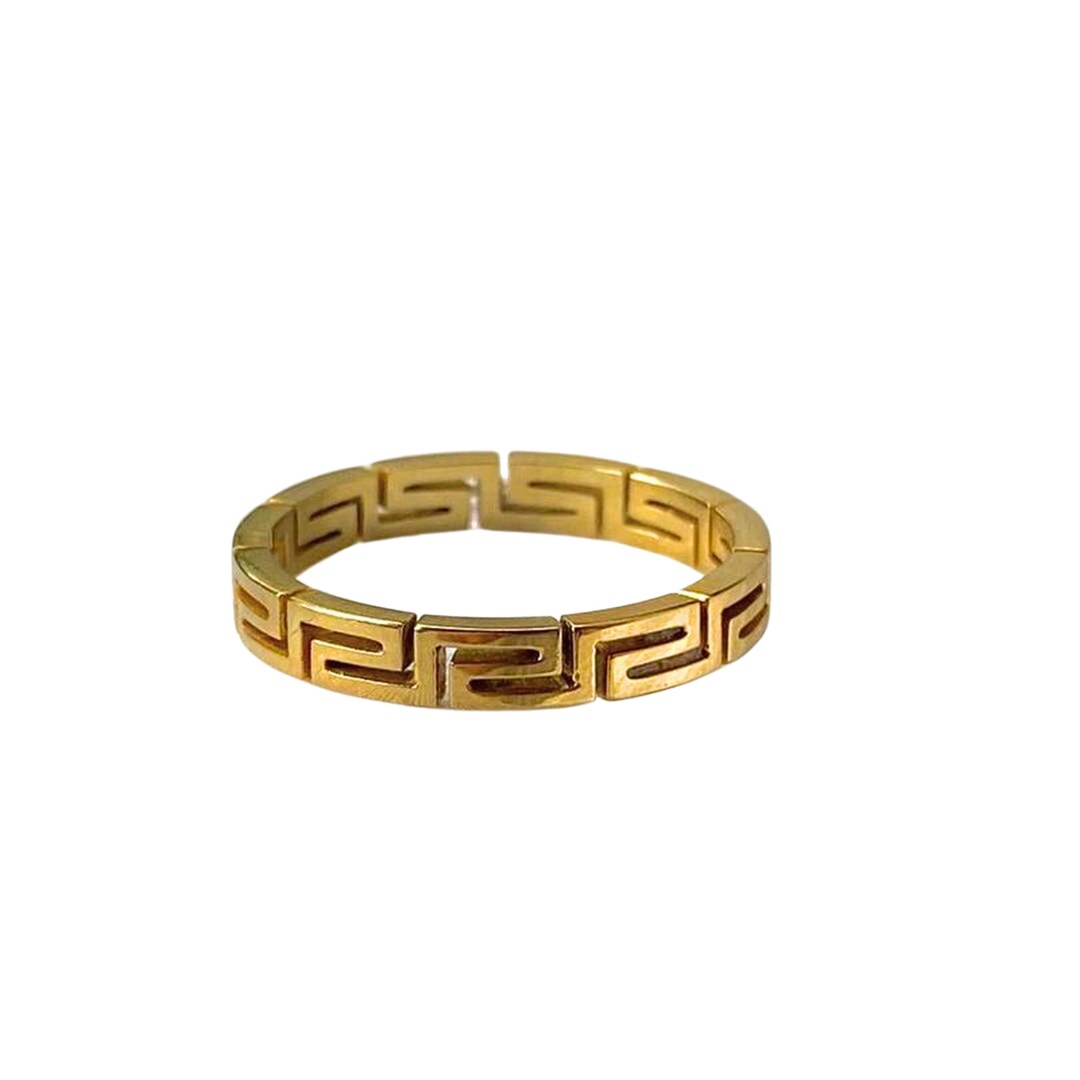 18K Gold Greek Pattern Band Ring, Eternity Style Ring, Unique Gold Ring ...