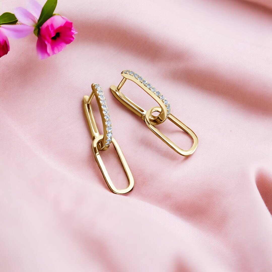 Moissanite Earrings, Paperclip Earrings, Link Chain Earrings, 925 ...