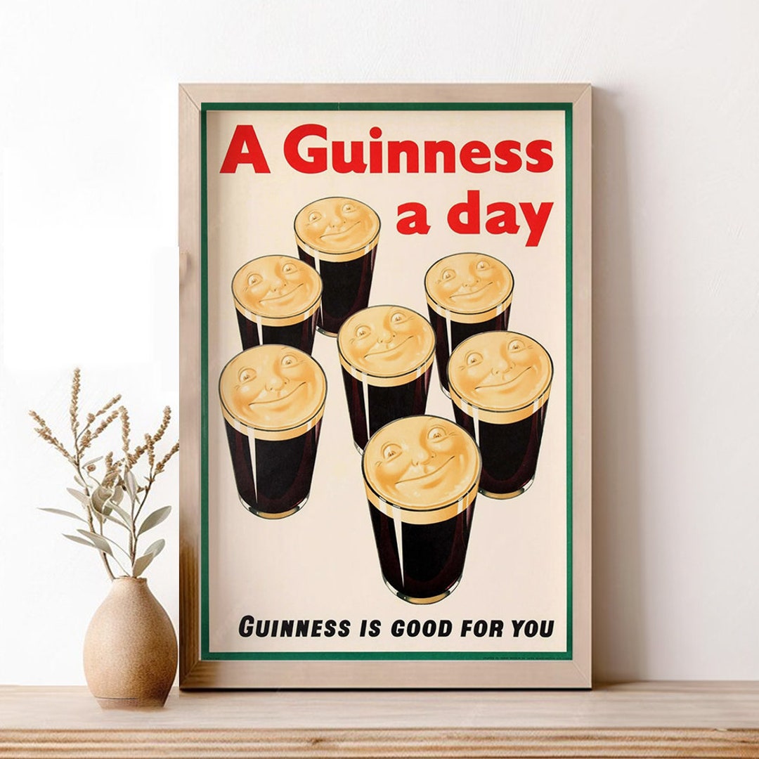 Vintage Poster A Guinness A Day Drink Advertising Beer Pint Print, Wall ...