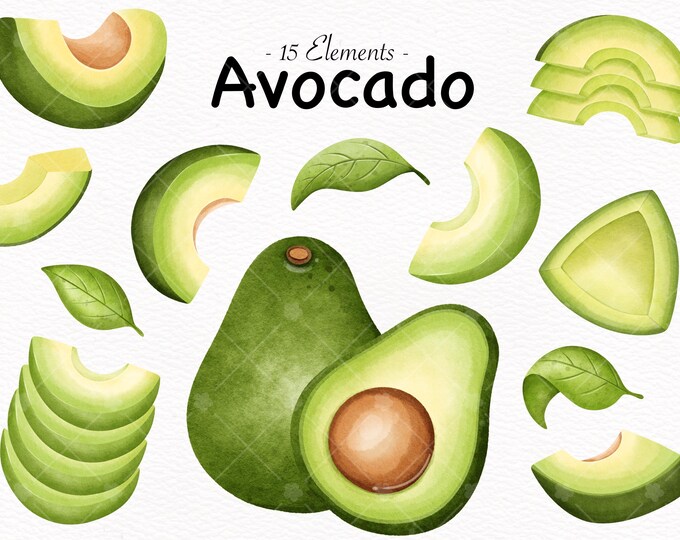Cute Avocado Clipart | Watercolor Illustrations | Nursery Decoration ...