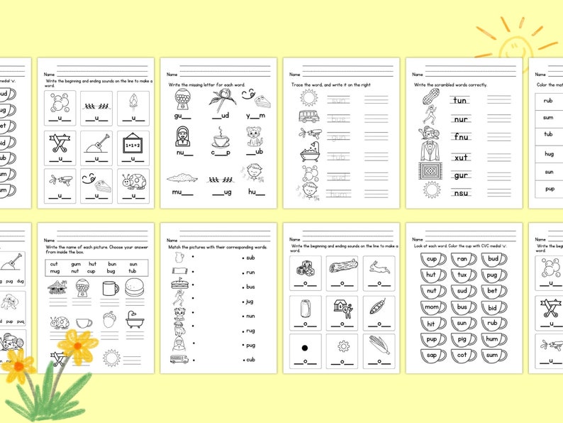 CVC Words Short U Worksheets, Cvc Words Worksheets, Kindergarten ...
