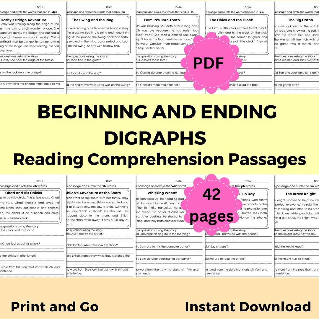 Digraphs Worksheets - Beginning and Ending Digraphs Reading Passages ...