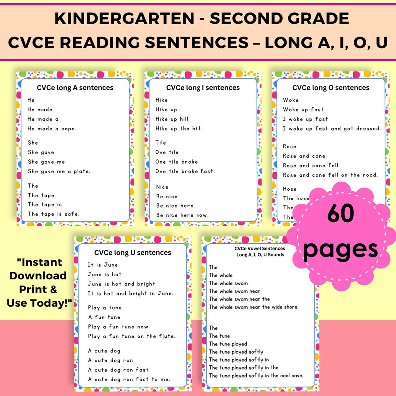 Cvce Sentence Reading Ladder, Long Vowel Sounds Fluency Printable ...