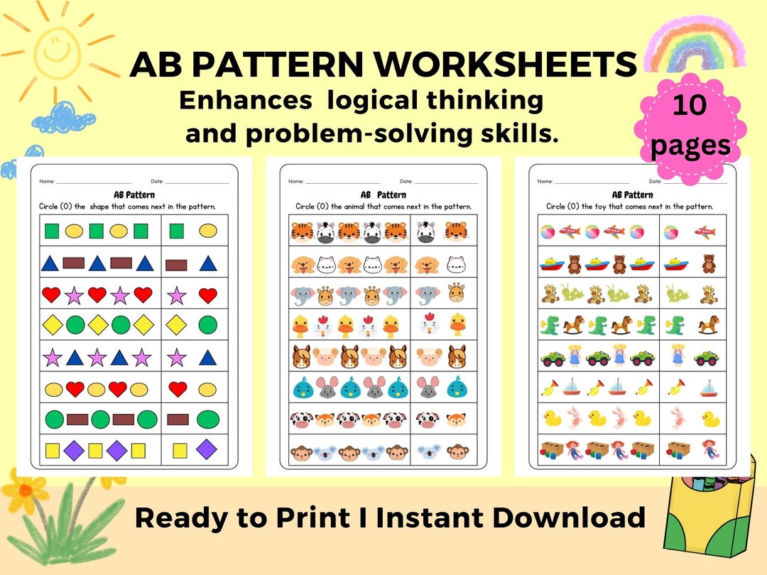 Printable Math Pattern Worksheets for Preschool, AB Pattern Activity ...