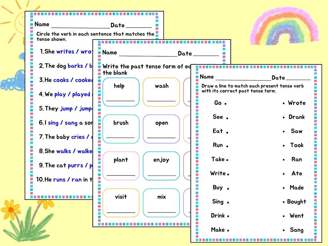 Verb Worksheets for 1st, 2nd, and 3rd Grade, Grammar Activities, Learn ...