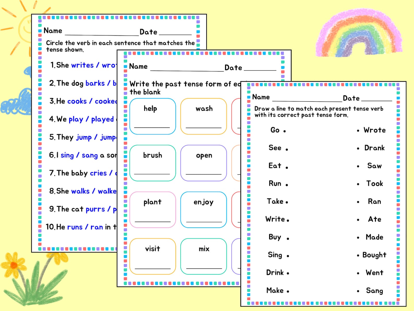 Verb Worksheets for 1st, 2nd, and 3rd Grade, Grammar Activities, Learn ...