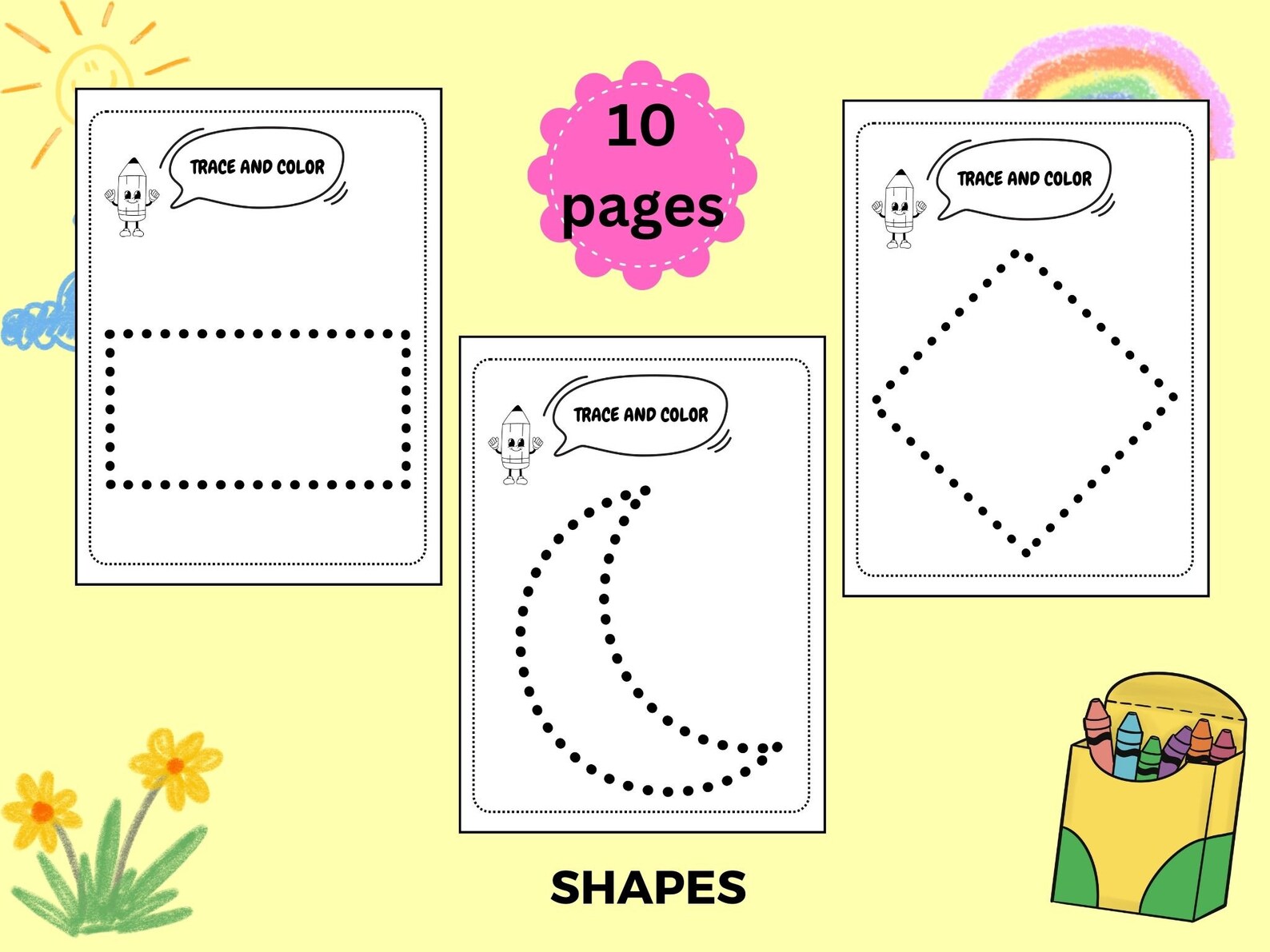 Trace and Color Worksheet for Kids, Trace Practice, Fine Motor Skills ...