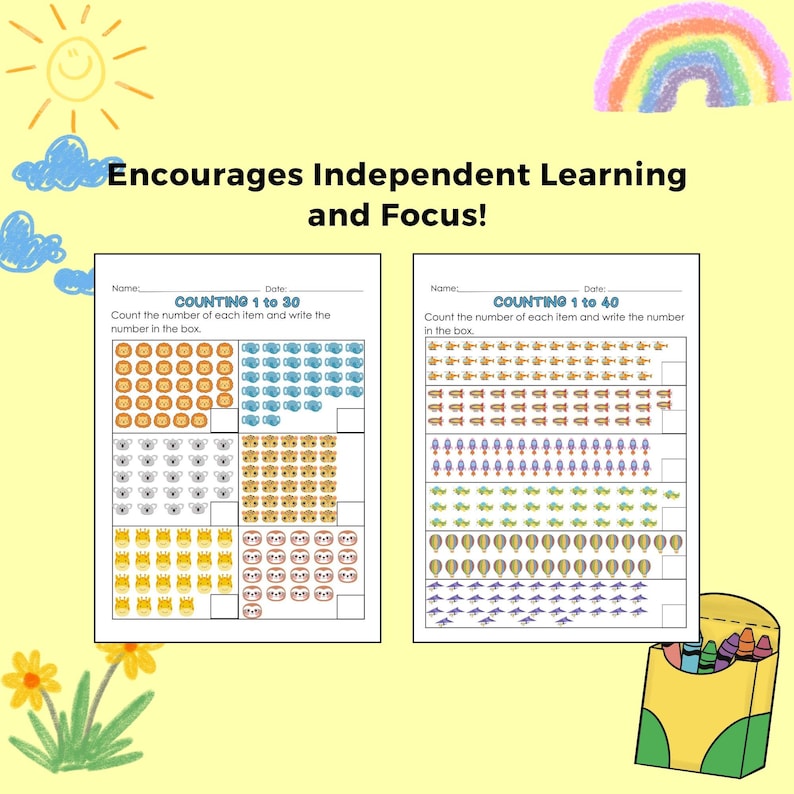 1st Grade Math Counting Activities, Count the Objects to 5, 10, 20, 30 ...