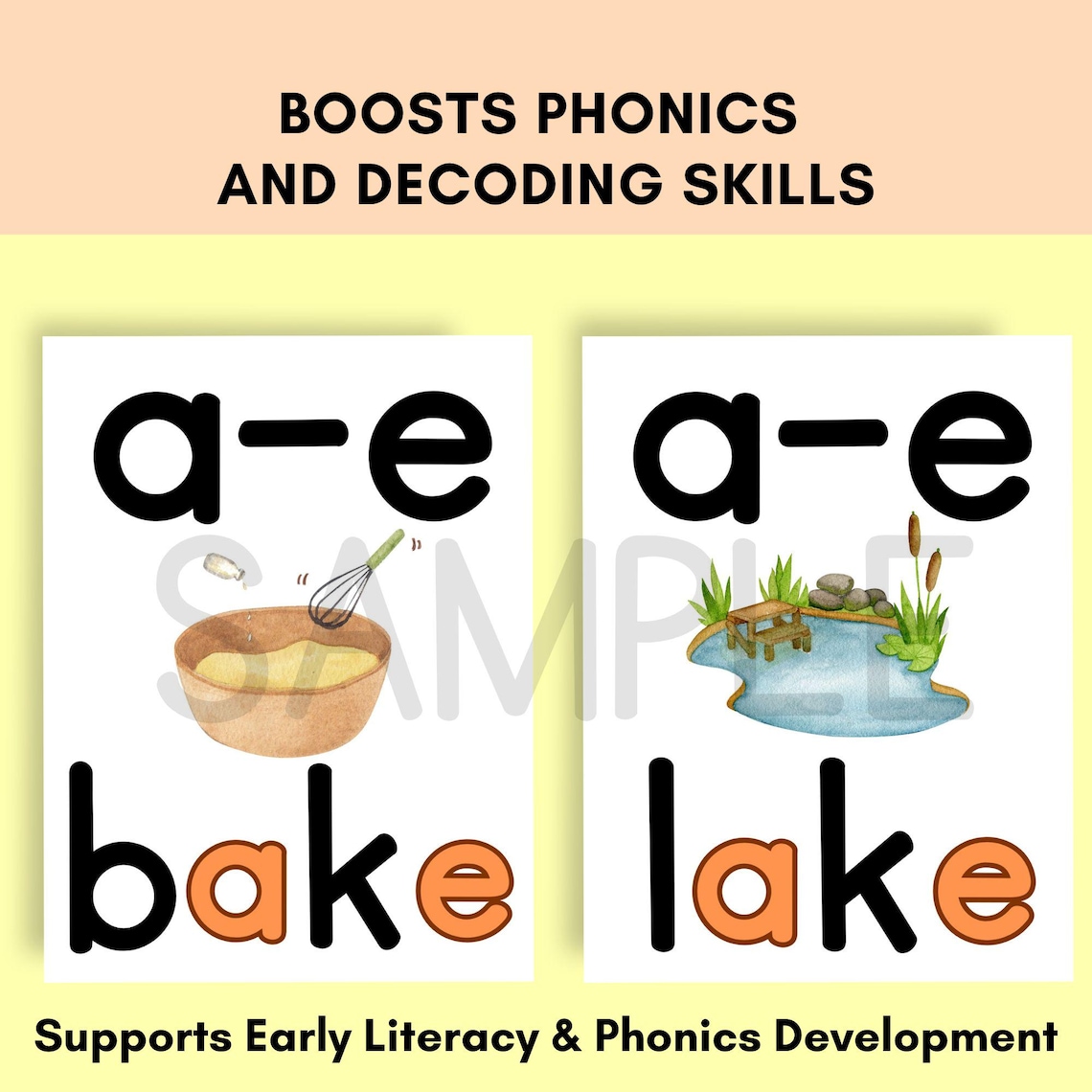 Cvce Long Vowel Flashcards and Silent E and Magic E Phonics, Bossy E ...