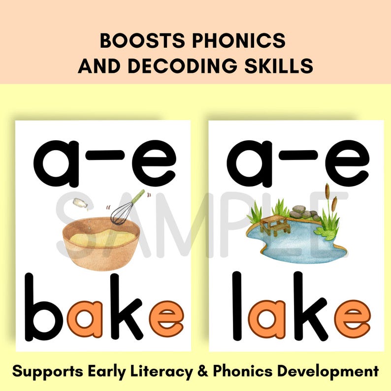 Cvce Long Vowel Flashcards and Silent E and Magic E Phonics, Bossy E ...