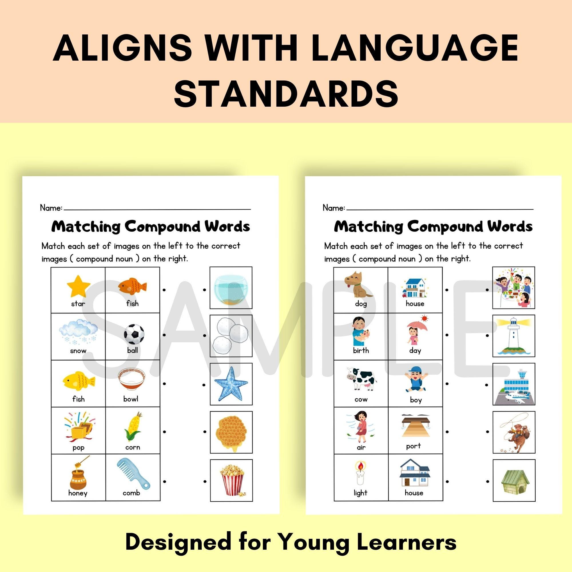 Printable Compound Words Matching, ELA Worksheet for Kindergarten, 1st ...