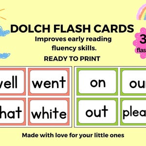 Dolch Flash Cards, Kinder Homeschool Sight Words, Prek and Kindergarten ...