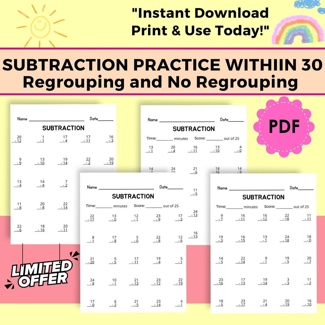Subtraction Worksheet Within 30 | First Grade Math, Second Grade Math ...