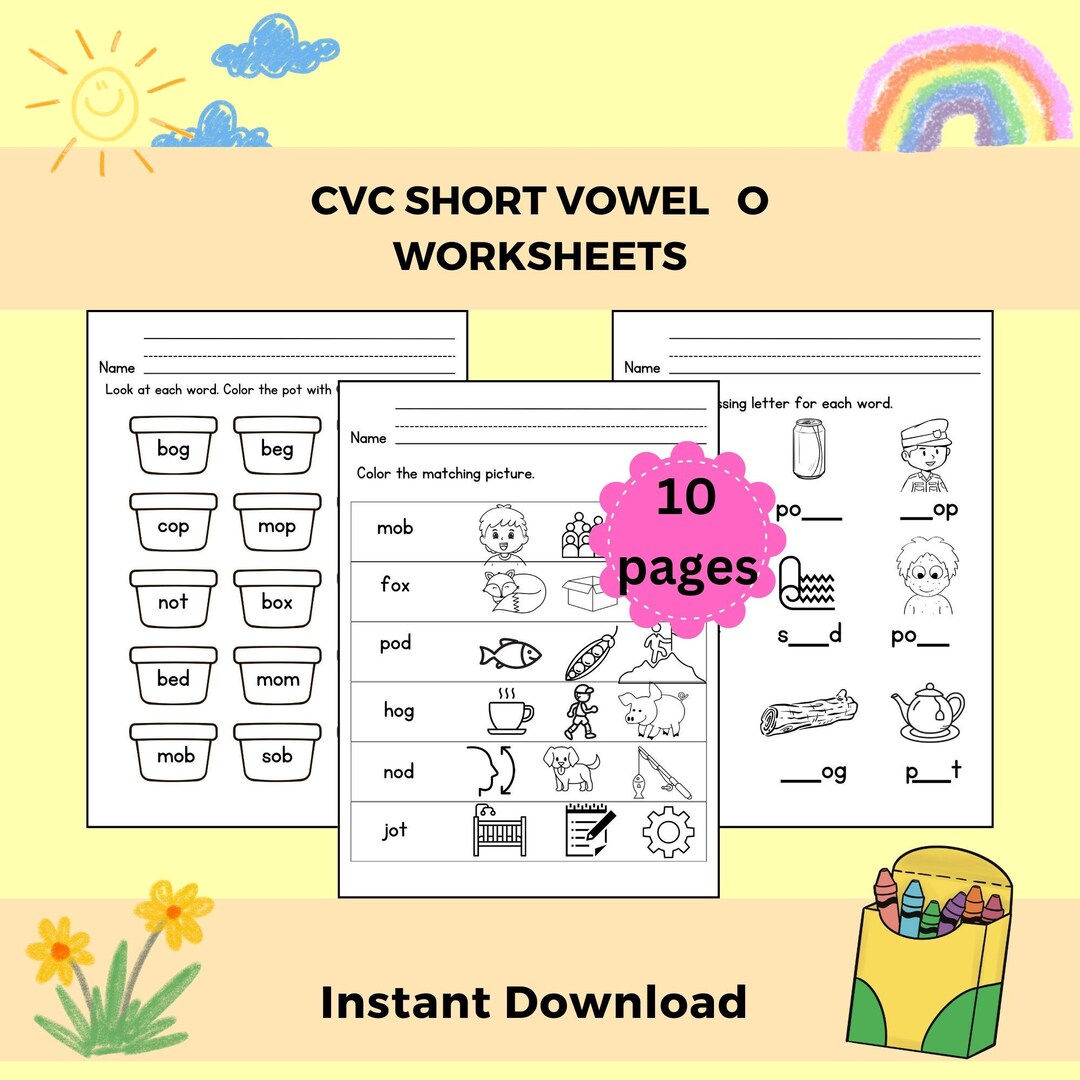 CVC Worksheets Short O Phonics Words, Kindergarten Reading and Early ...