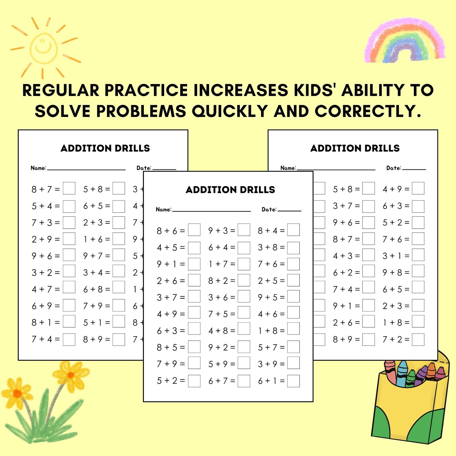 Simple Addition Worksheet | 1 Digit Adding Math Practice | Single-digit ...