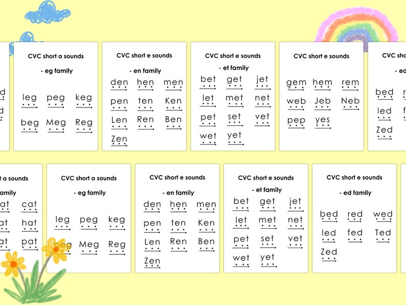 Printable Cvc Words, Cvc Short E Family, Printable Cvc Short E Family ...