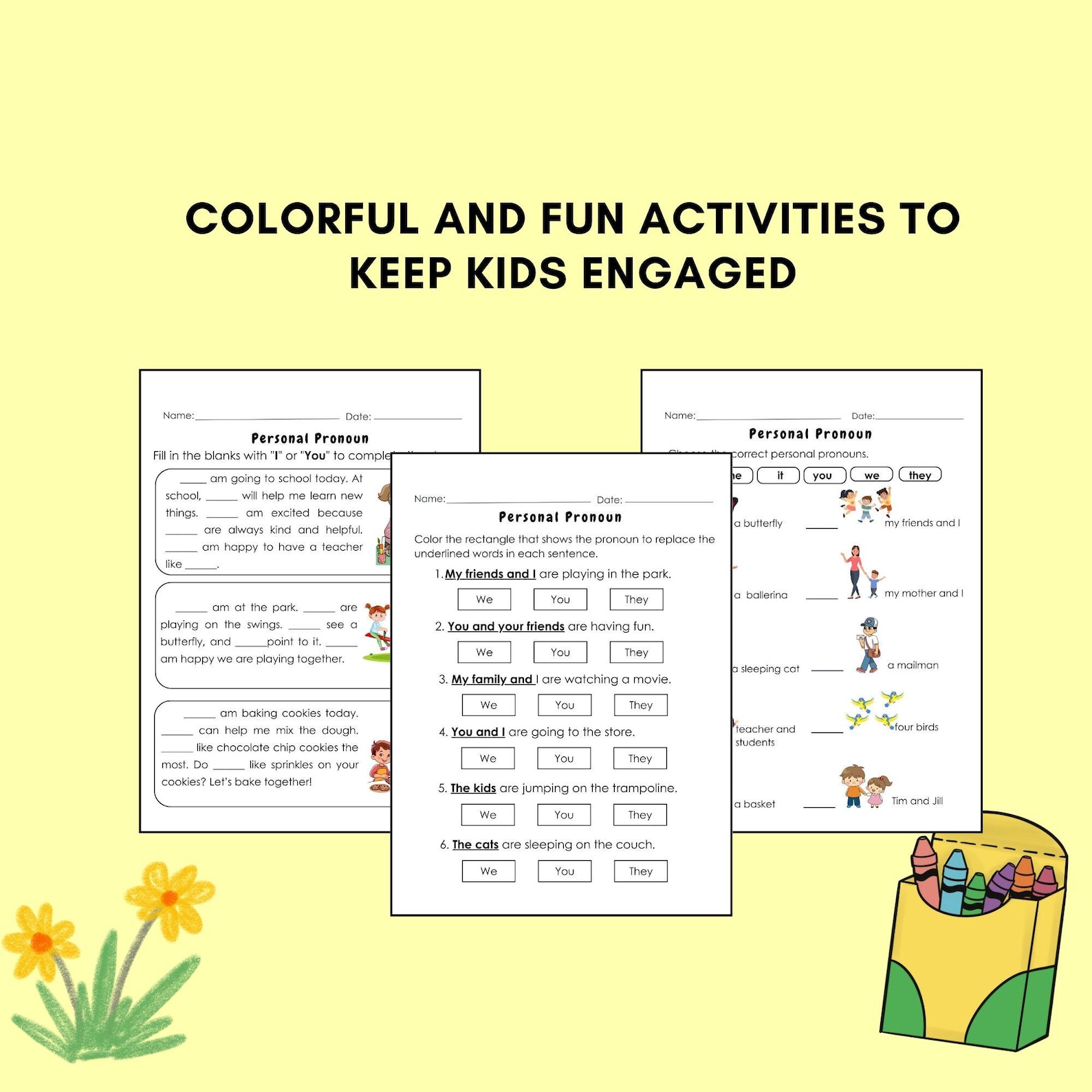Personal Pronoun Worksheets - He, She, It, We, I, You, They English ...