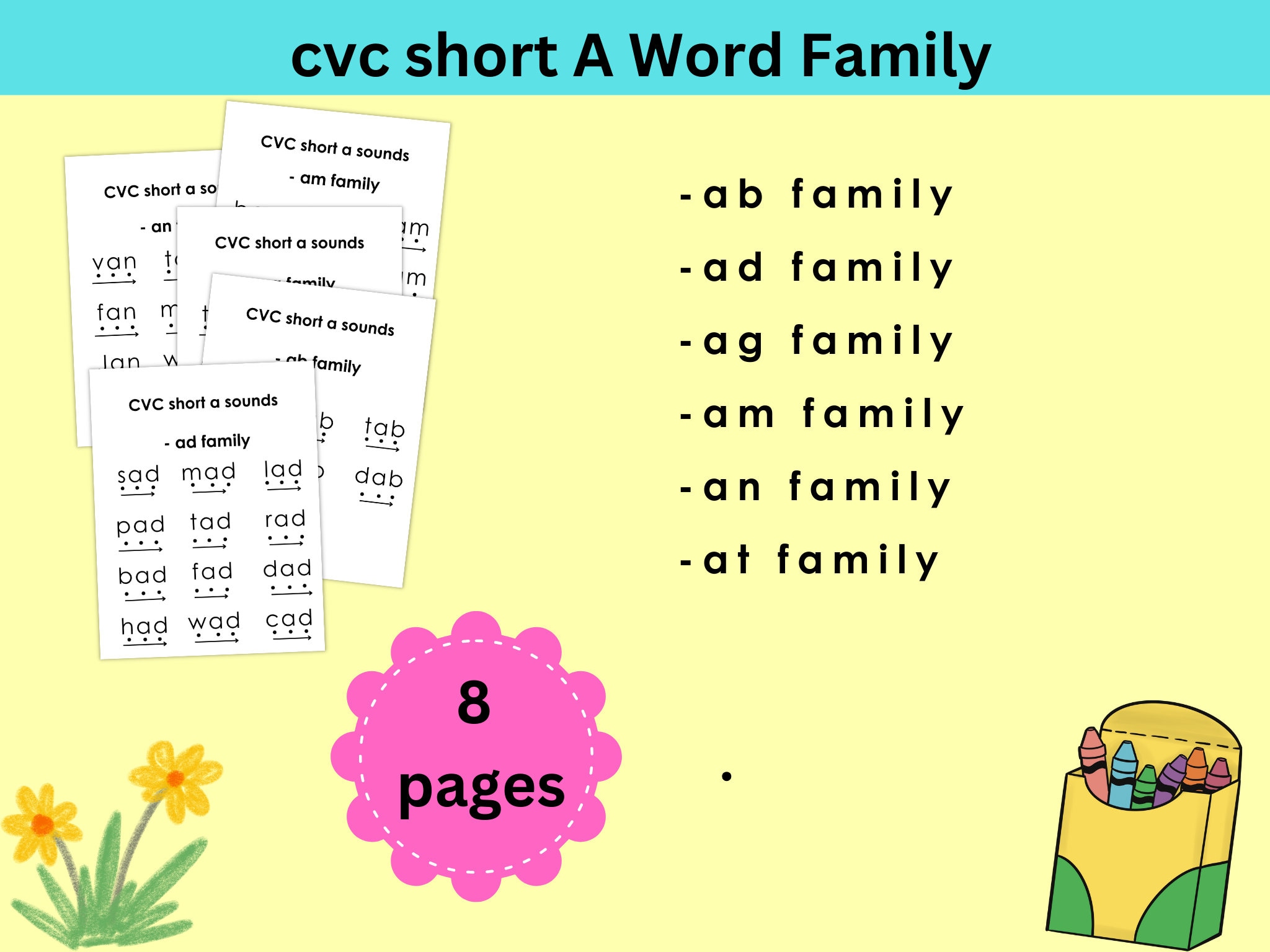 Printable Cvc Worksheets, Cvc Short a Family, Printable, Homeschool ...
